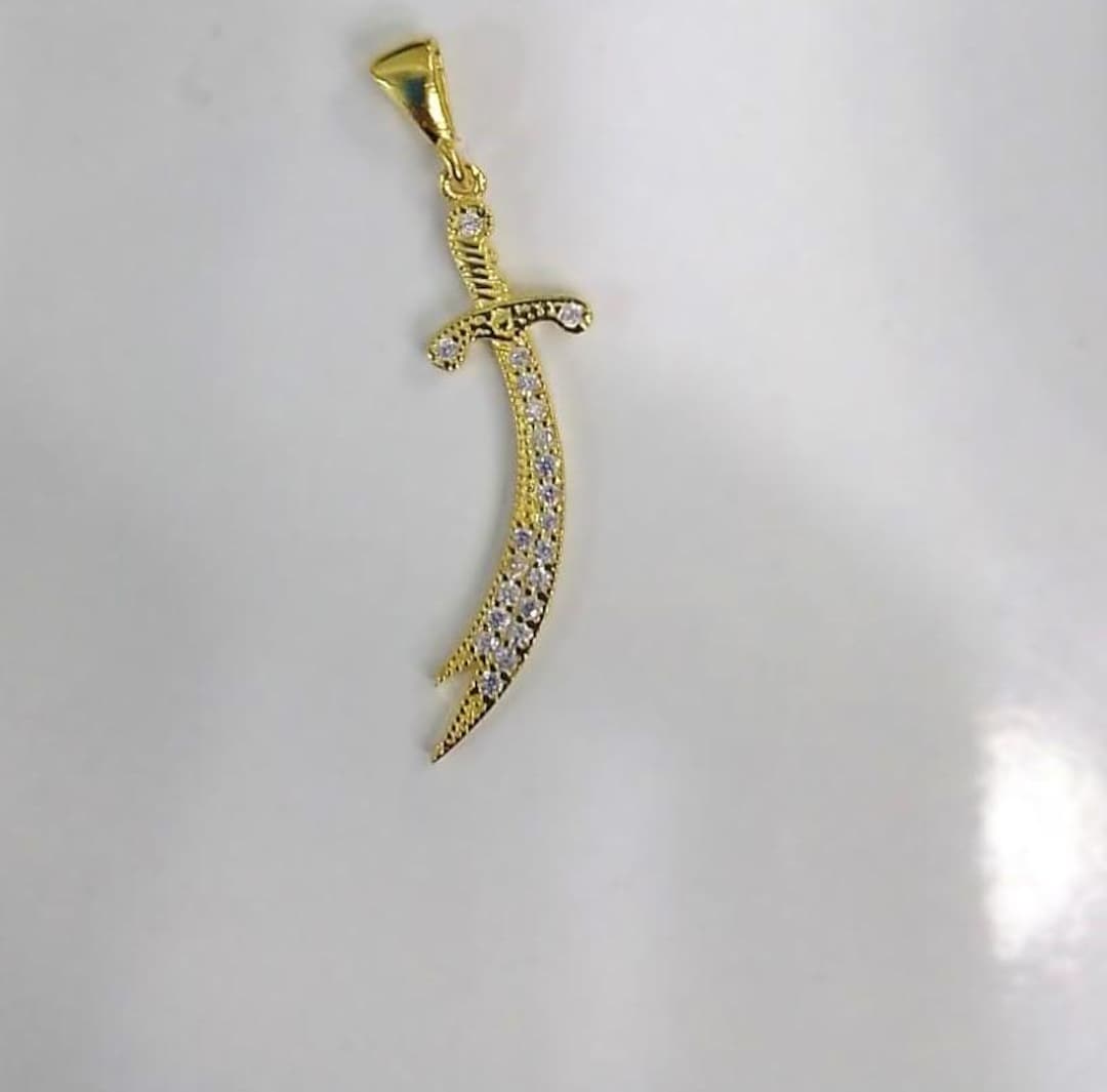 Silver Gold Plated Zulfiqar Sword Necklace, Women Zircon Stone Sword ...