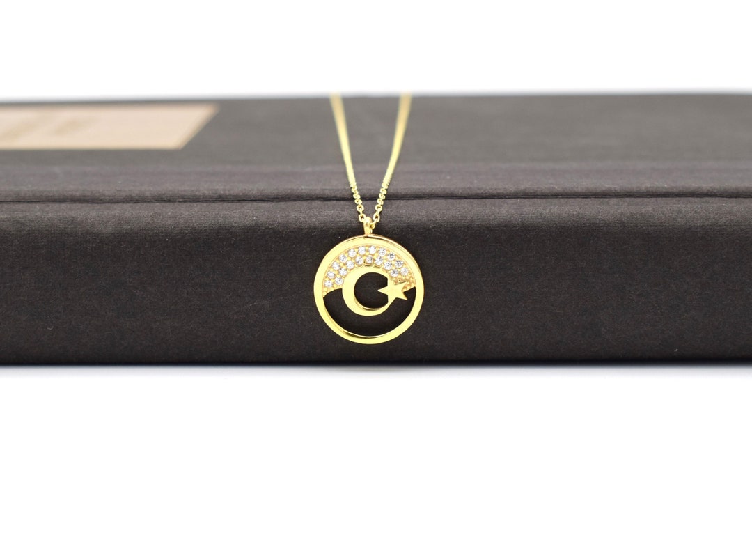 Silver Turkish Flag Necklace, Silver Crescent Moon and Star Necklace ...