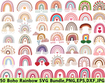 Boho Rainbow Svg Bundle, Cute Rainbow Svg, Boho Rainbow Clipart ...