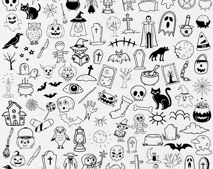 57 Hand Drawn Vector Cute Halloween Doodle Bundle • Svg, Png, Jpg ...