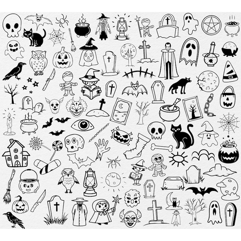 100+ Hand Draw Halloween Doodle Clipart Svg Bundle, Halloween Doodles ...