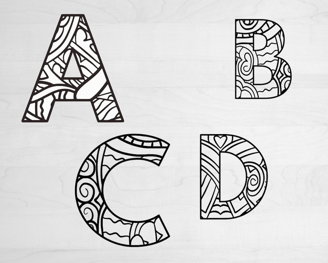 Zentangle Alphabet Svg Zentangle Letters Full Alphabet 26 - Etsy