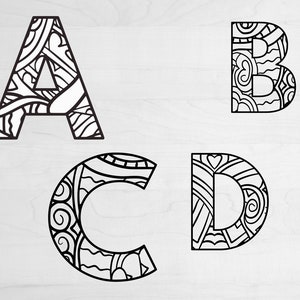 Zentangle Alphabet Svg, Zentangle Letters Full Alphabet 26 Letters Png ...