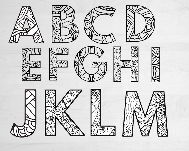 Zentangle Alphabet Svg Zentangle Letters Full Alphabet 26 - Etsy