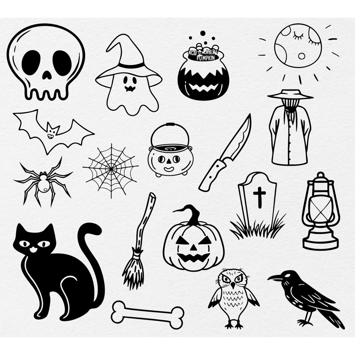 100+ Hand Draw Halloween Doodle Clipart Svg Bundle, Halloween Doodles ...