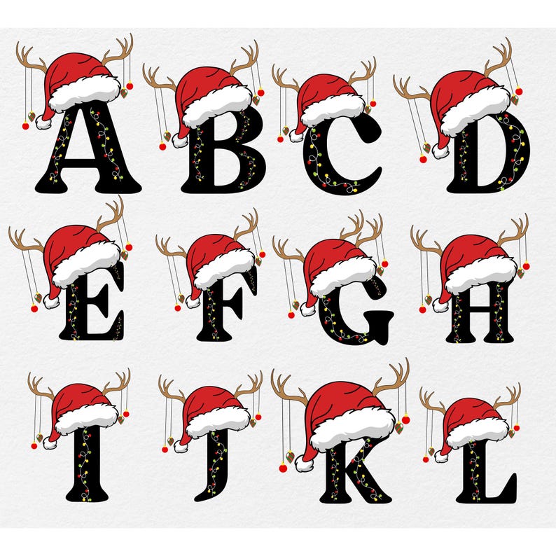 Christmas Alphabet Svg, A-Z Letters Santa Hat Svg, Christmas Numbers ...