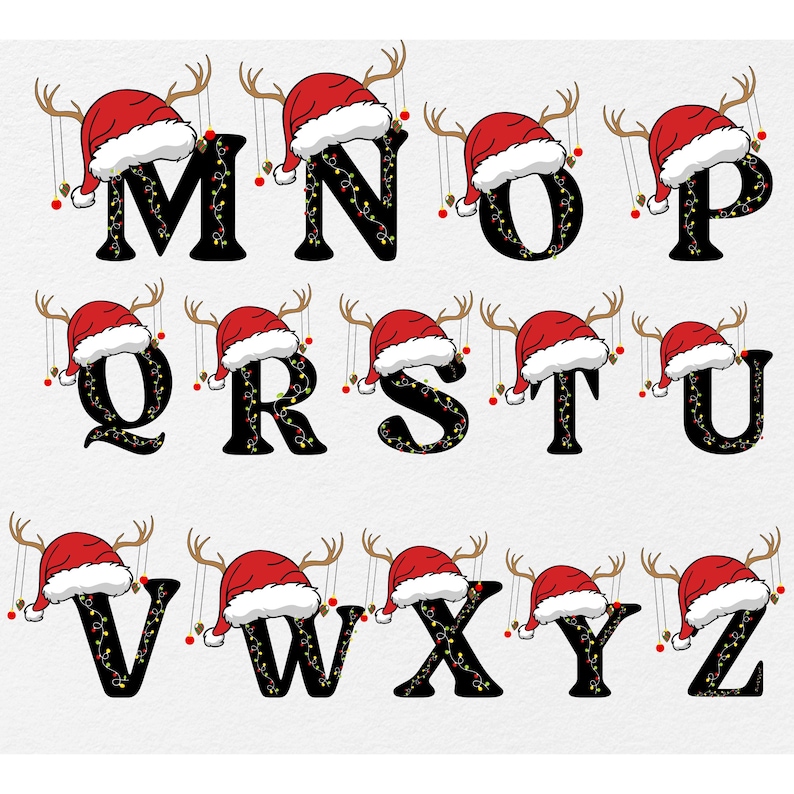 Christmas Alphabet Svg, A-Z Letters Santa Hat Svg, Christmas Numbers ...