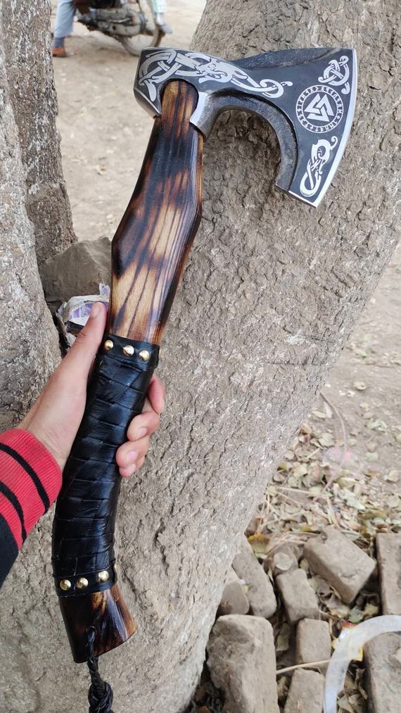 Beautiful Custom Handmade Viking Axe With Leather Sheath Tools Craft ...