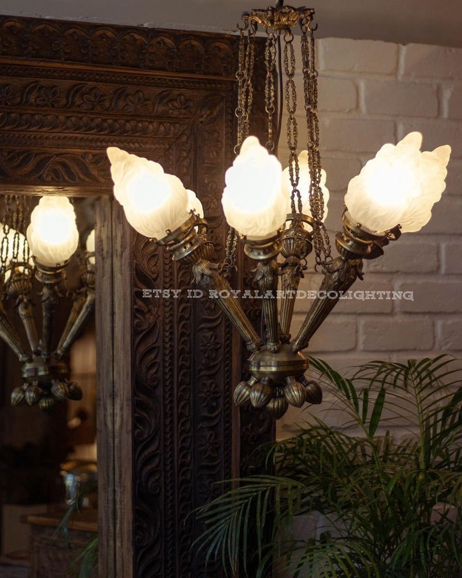 Rare Vintage Art Deco Nouveau Mashaal 6 Light Old Lamp Ceiling Hanging ...
