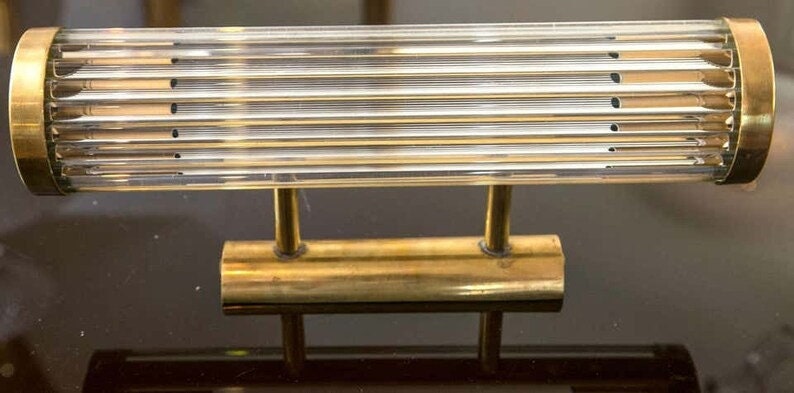 Pair Vintage Art Deco Light Old Lamp Wall Sconces Fixture Brass & Glass ...