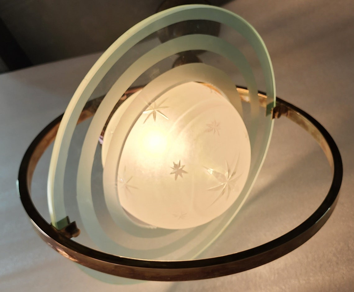 Antique Vintage Art Deco Old Fixture Saturn Ceiling Light Brass Pendant ...