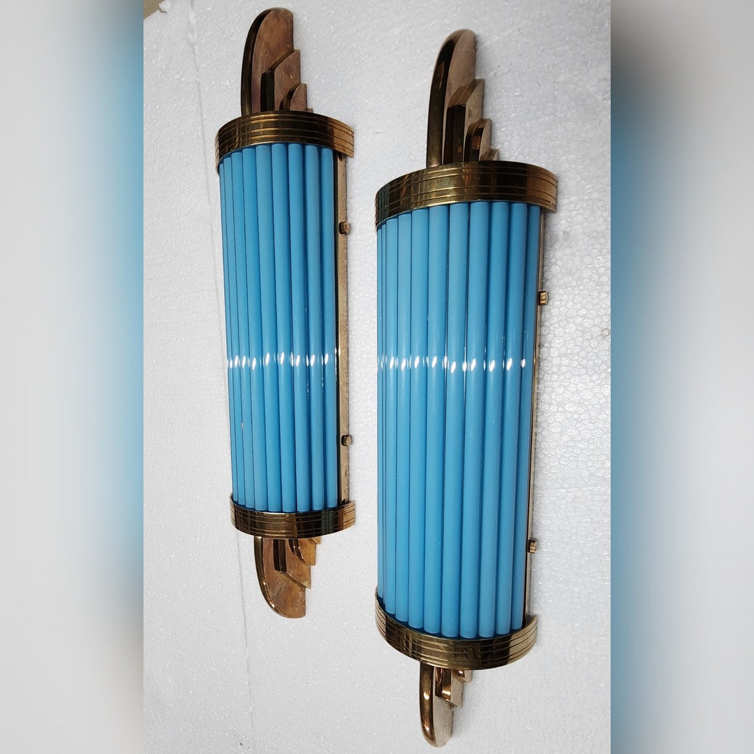 Pair Skyscraper Vintage Art Deco Light Old Lamp Wall Sconces Fixture ...
