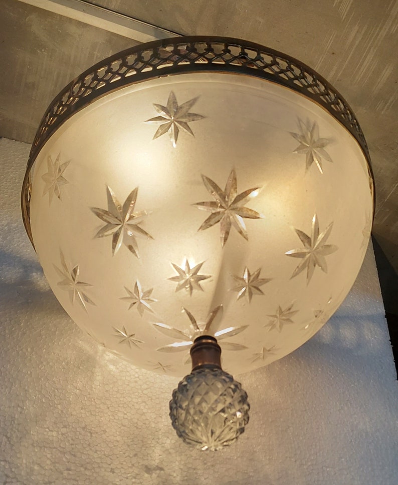 Rare Vintage Art Deco Light Old Lamp Ceiling Hanging Fixture Brass ...