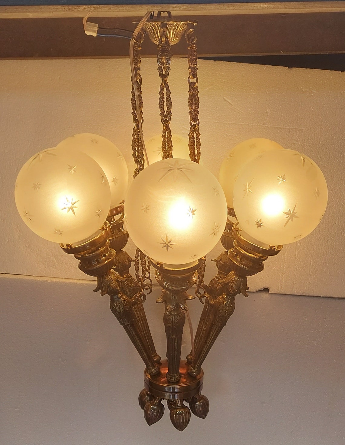Rare Vintage Art Deco Nouveau Mashaal 6 Light Old Lamp Ceiling Hanging ...