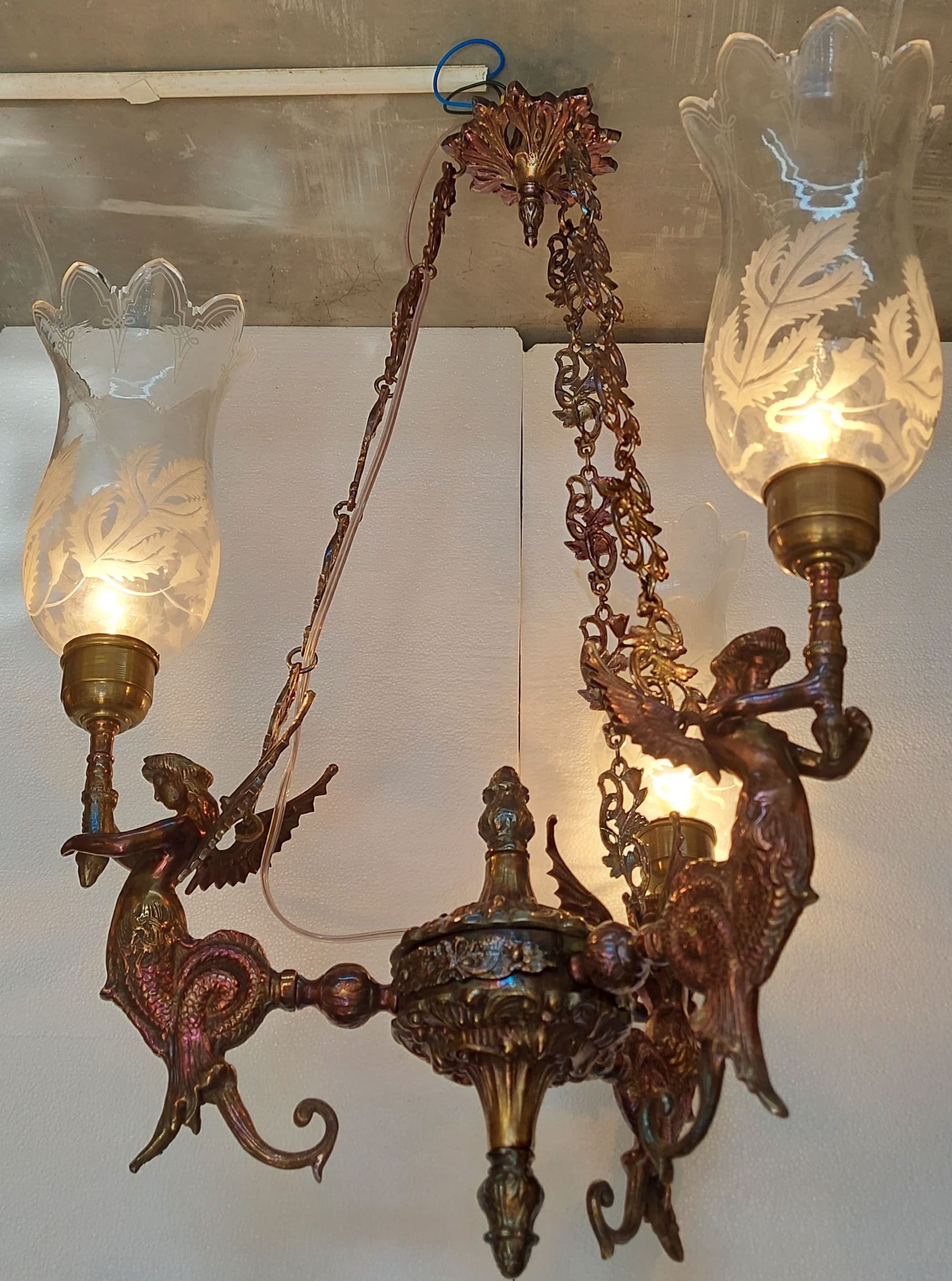 Rare Vintage Victorian Cut Glass Art Deco Nouveau Mermaid Light Old ...