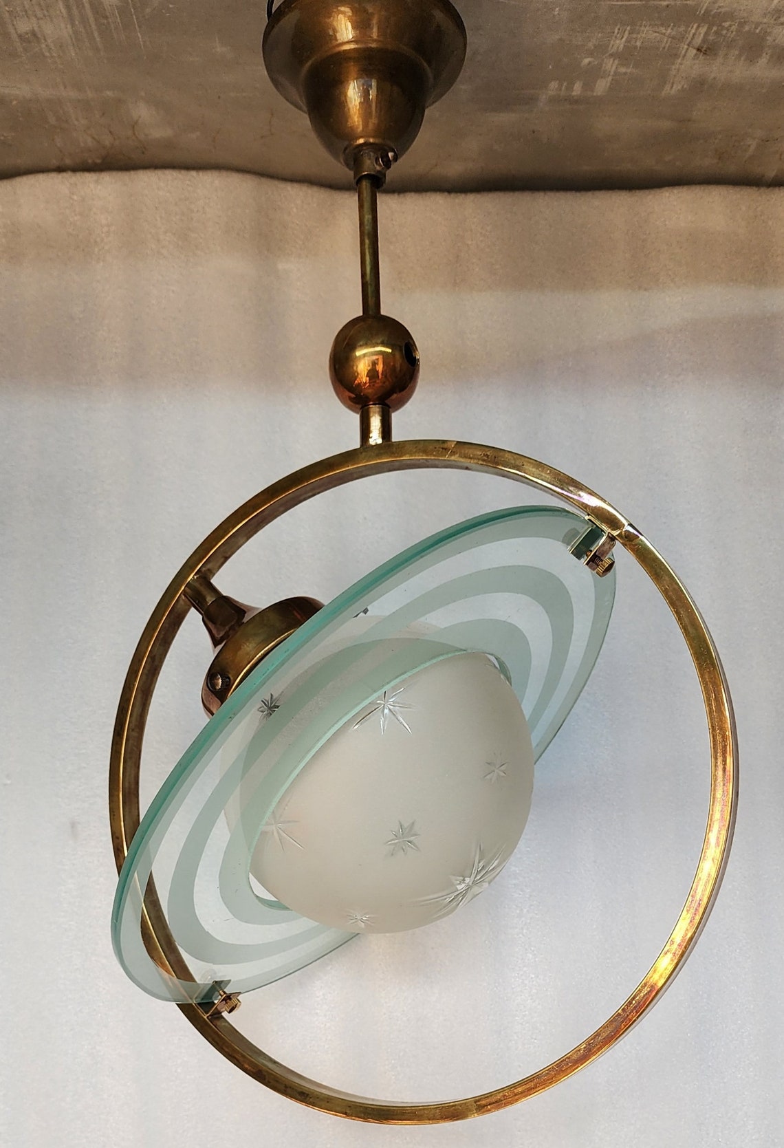 Antique Vintage Art Deco Old Fixture Saturn Ceiling Light Brass Pendant ...