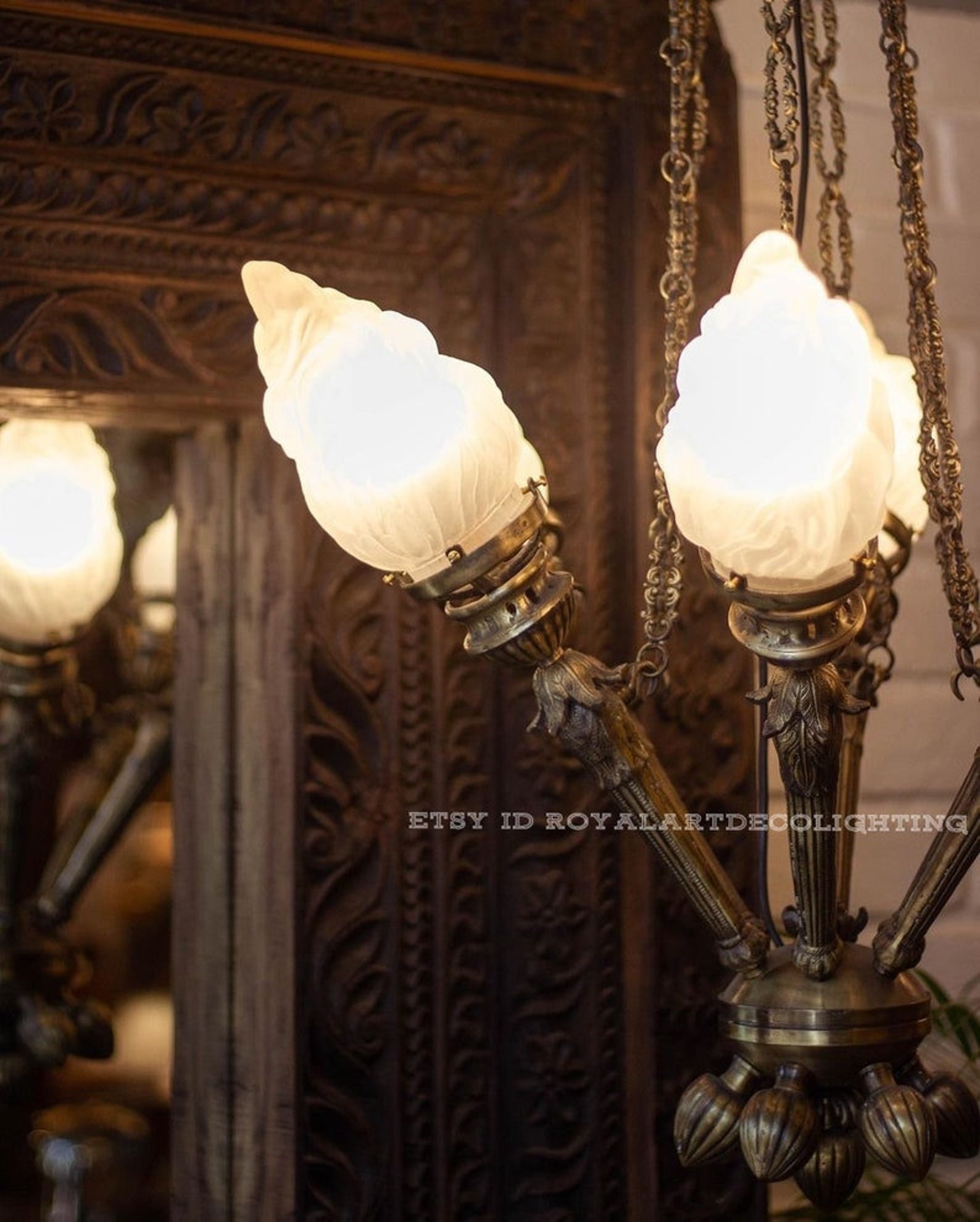 Rare Vintage Art Deco Nouveau Mashaal 6 Light Old Lamp Ceiling Hanging ...