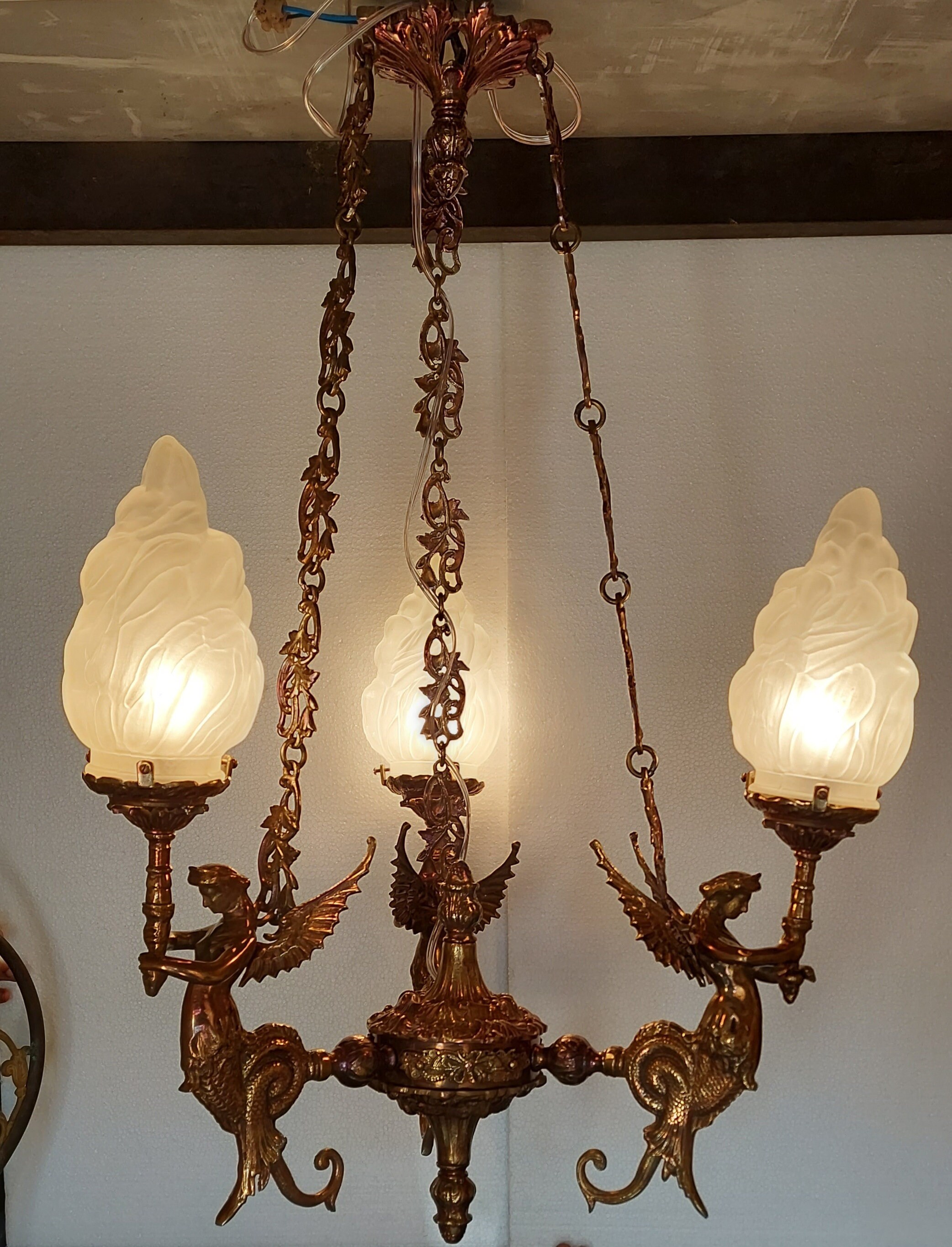 Rare Vintage Art Deco Nouveau Mermaid Light Old Lamp Ceiling Hanging ...