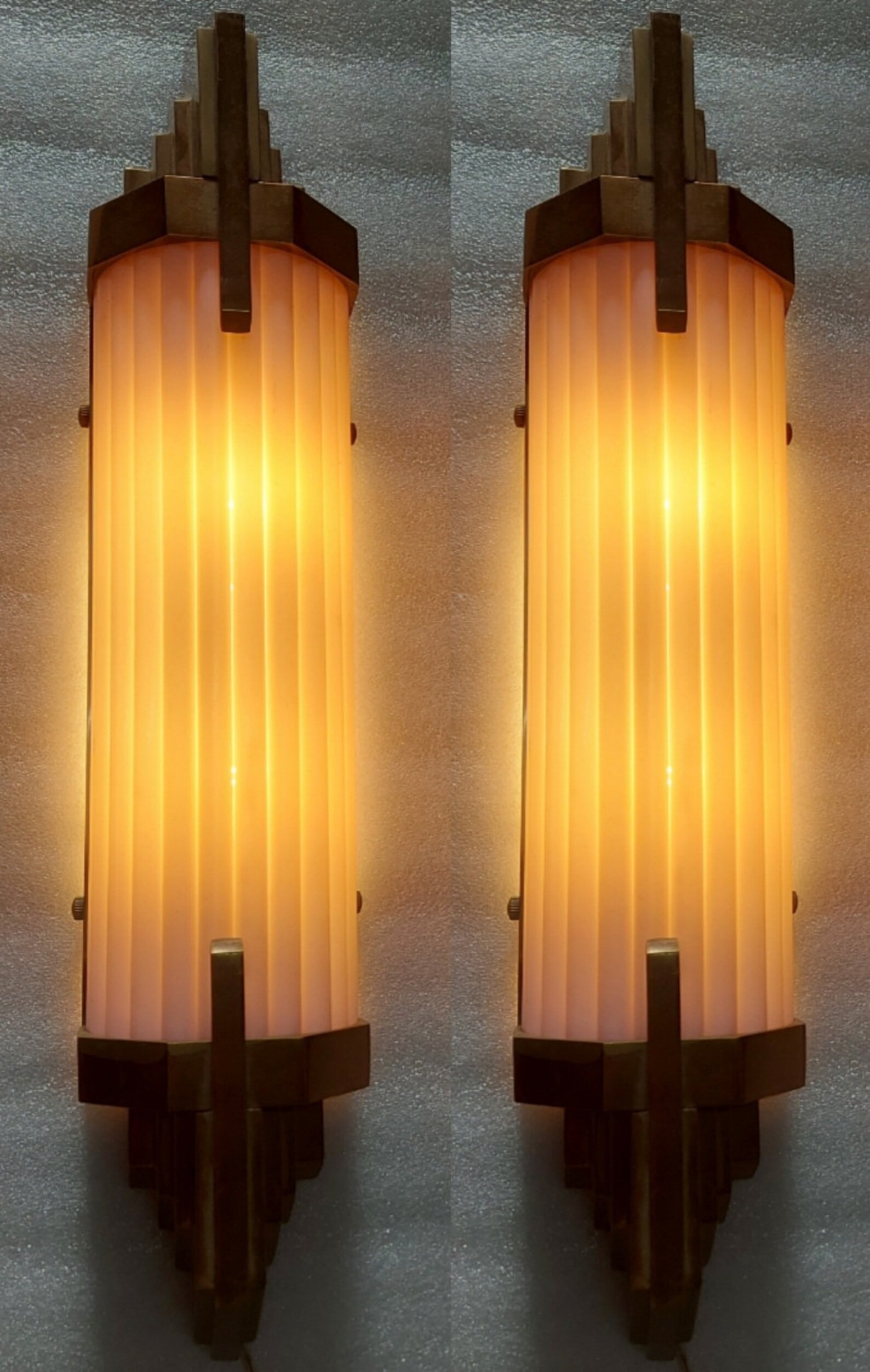 Pair Skyscraper Vintage Art Deco Light Old Lamp Wall Sconces Fixture ...