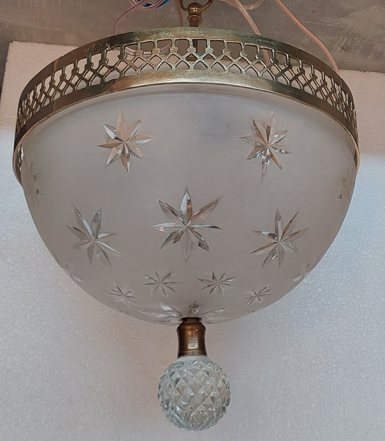 Rare Vintage Art Deco Light Old Lamp Ceiling Hanging Fixture Brass ...