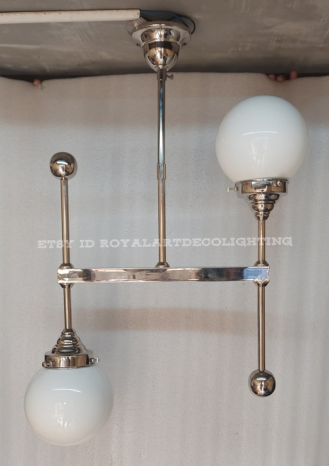 Antique Vintage Art Deco Old Fixture Ceiling Nickel Brass Hanging Light ...