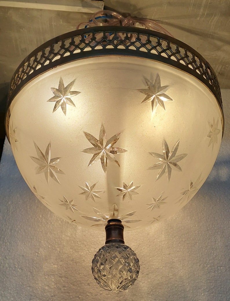 Rare Vintage Art Deco Light Old Lamp Ceiling Hanging Fixture Brass ...