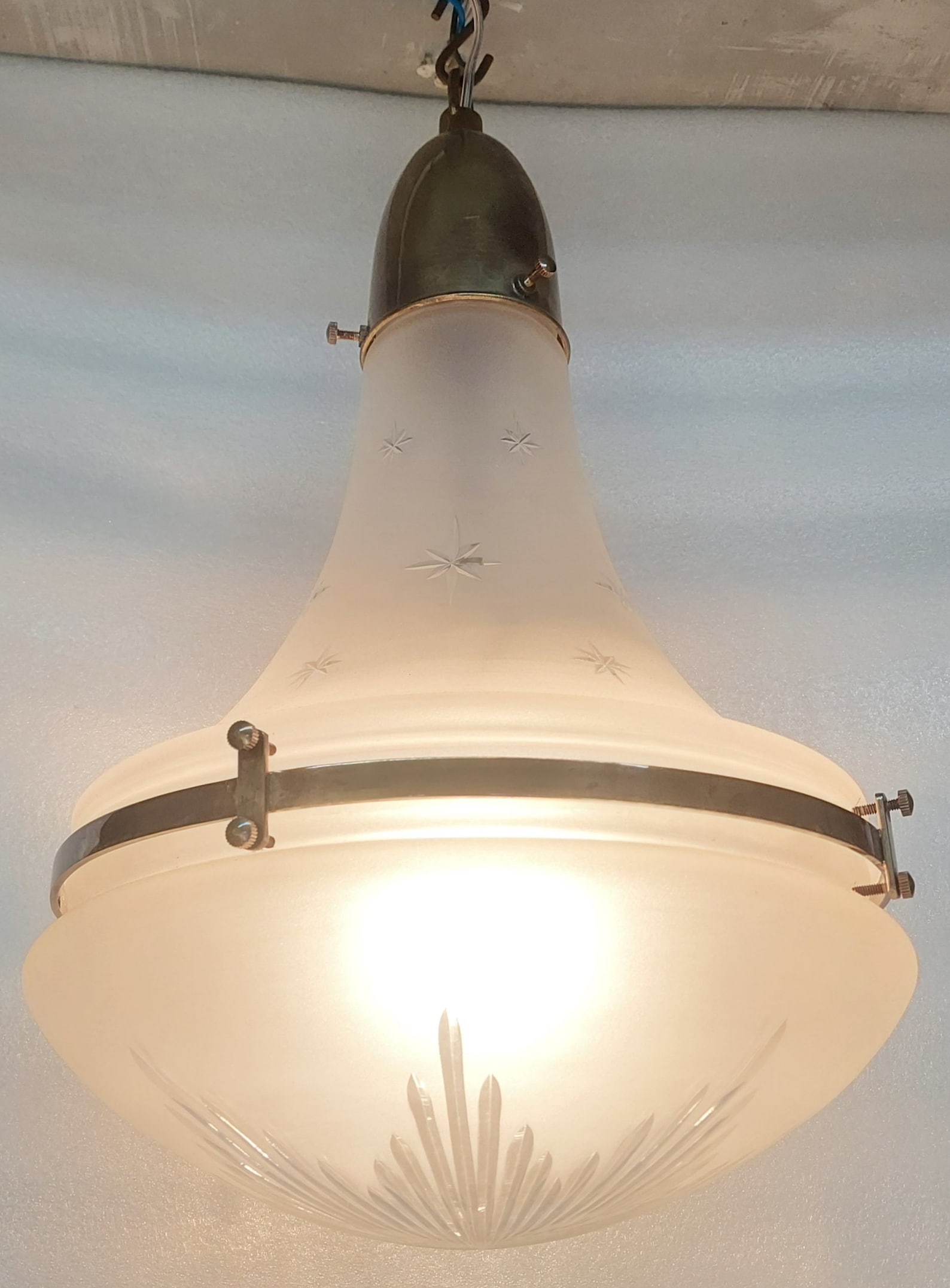 Antique Vintage Art Deco Old Fixture Ceiling Light Pendant Brass ...