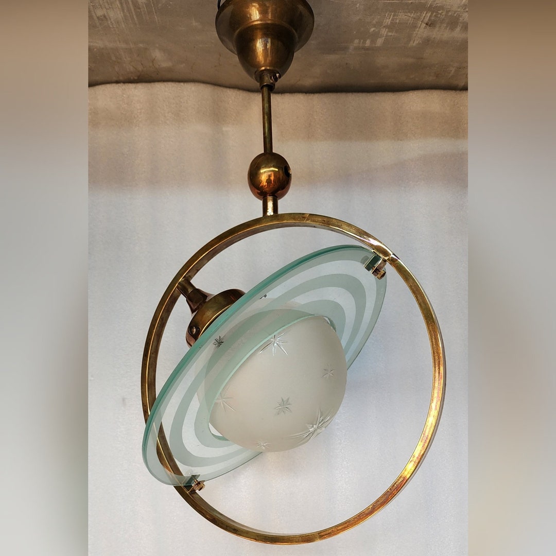 Antique Vintage Art Deco Old Fixture Saturn Ceiling Light Brass Pendant ...