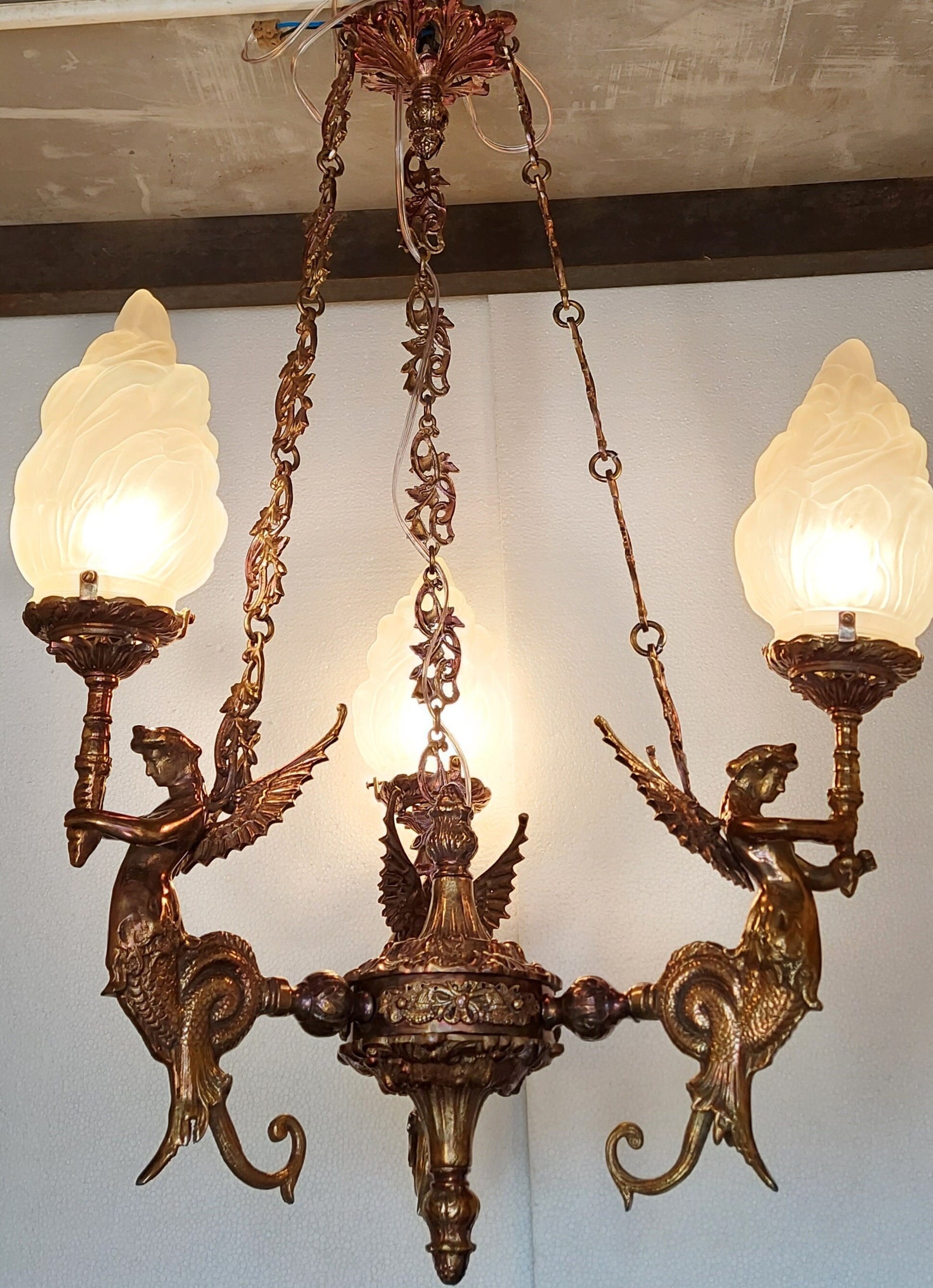 Rare Vintage Art Deco Nouveau Mermaid Light Old Lamp Ceiling Hanging ...
