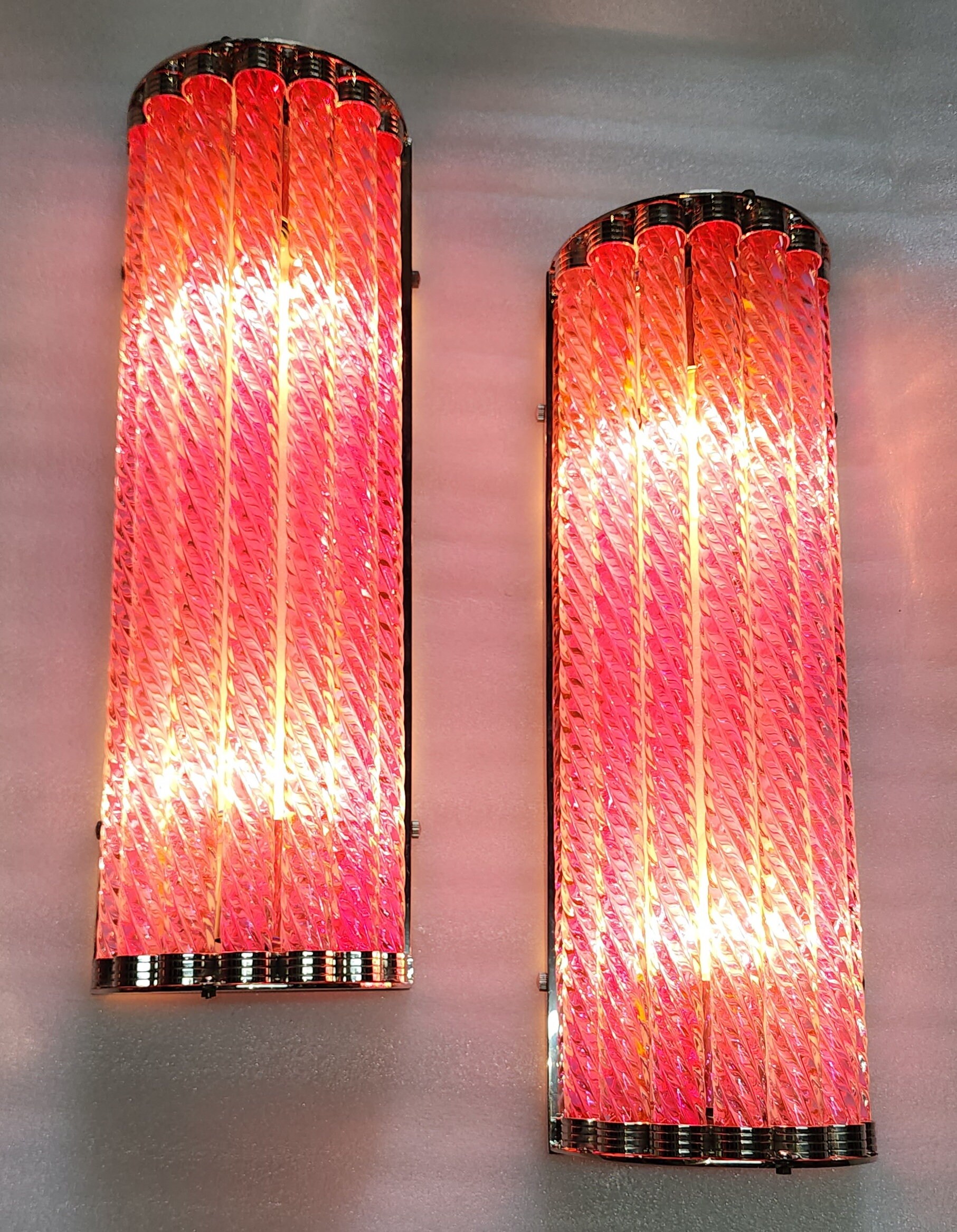 Pair Vintage Art Deco Light Old Lamp Wall Sconces Fixture Brass & Ruby ...