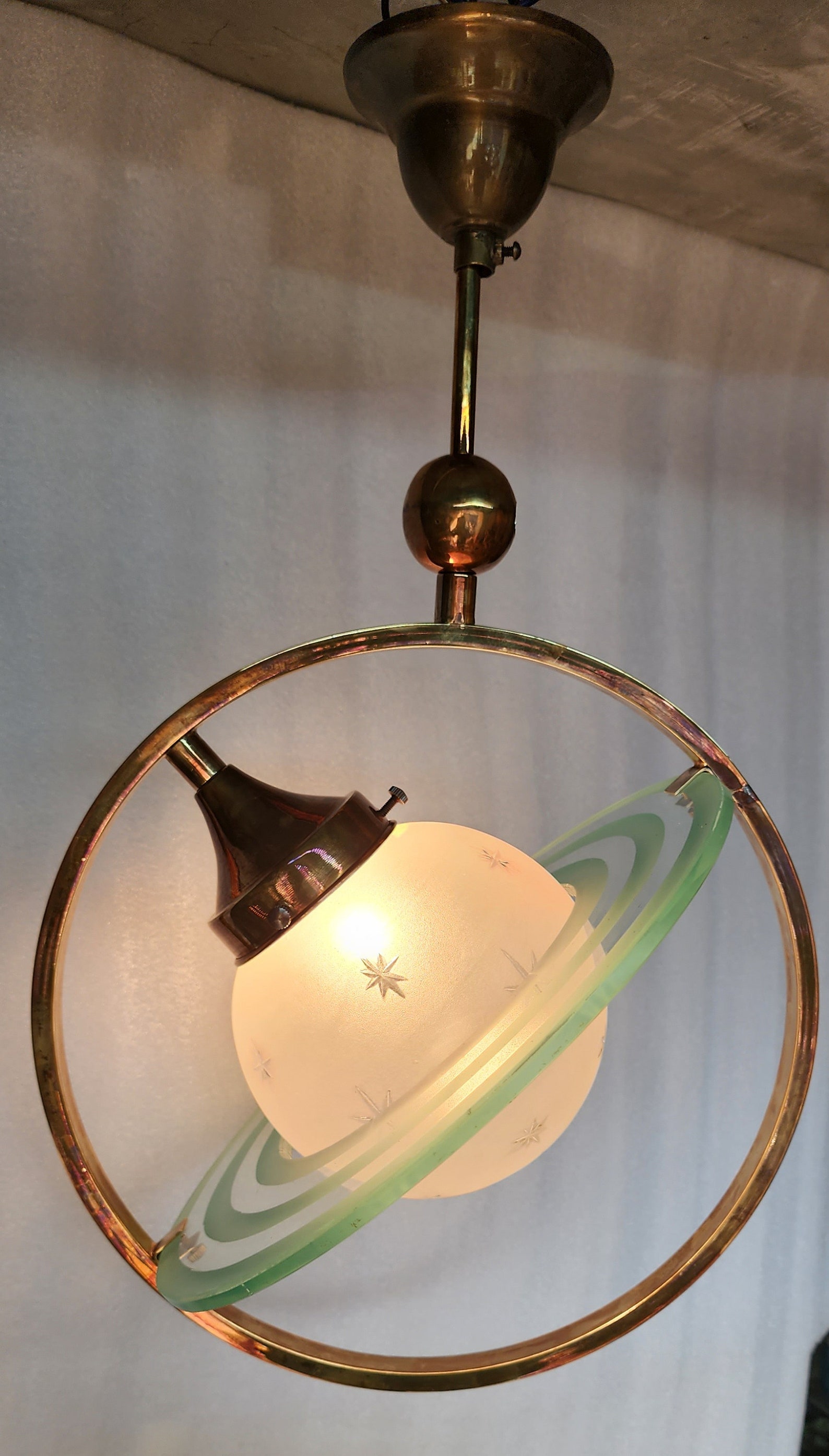 Antique Vintage Art Deco Old Fixture Saturn Ceiling Light Brass Pendant ...