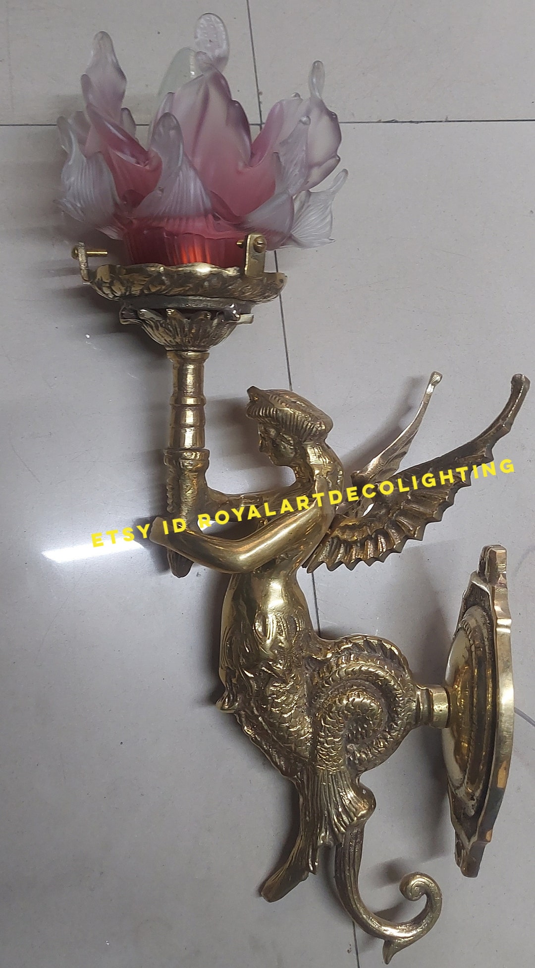 Vintage Art Nouveau Deco Light Old Lamp Mermaid Wall Sconces Fixture ...