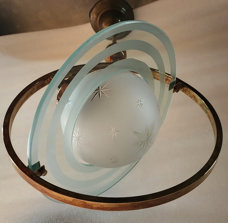 Antique Vintage Art Deco Old Fixture Saturn Ceiling Light Brass Pendant ...