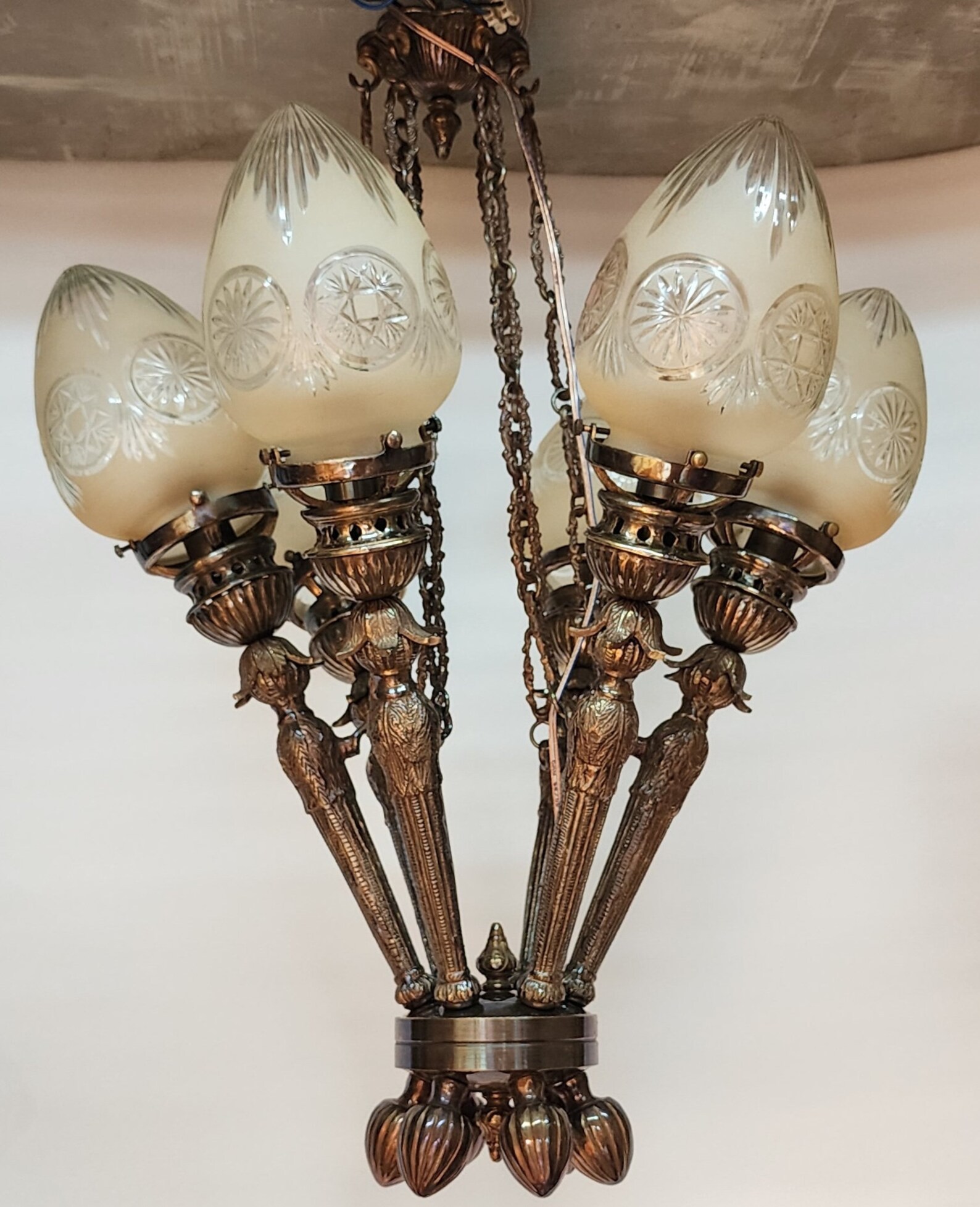 Rare Vintage Art Deco Nouveau Mashaal 6 Light Old Lamp Ceiling Hanging ...