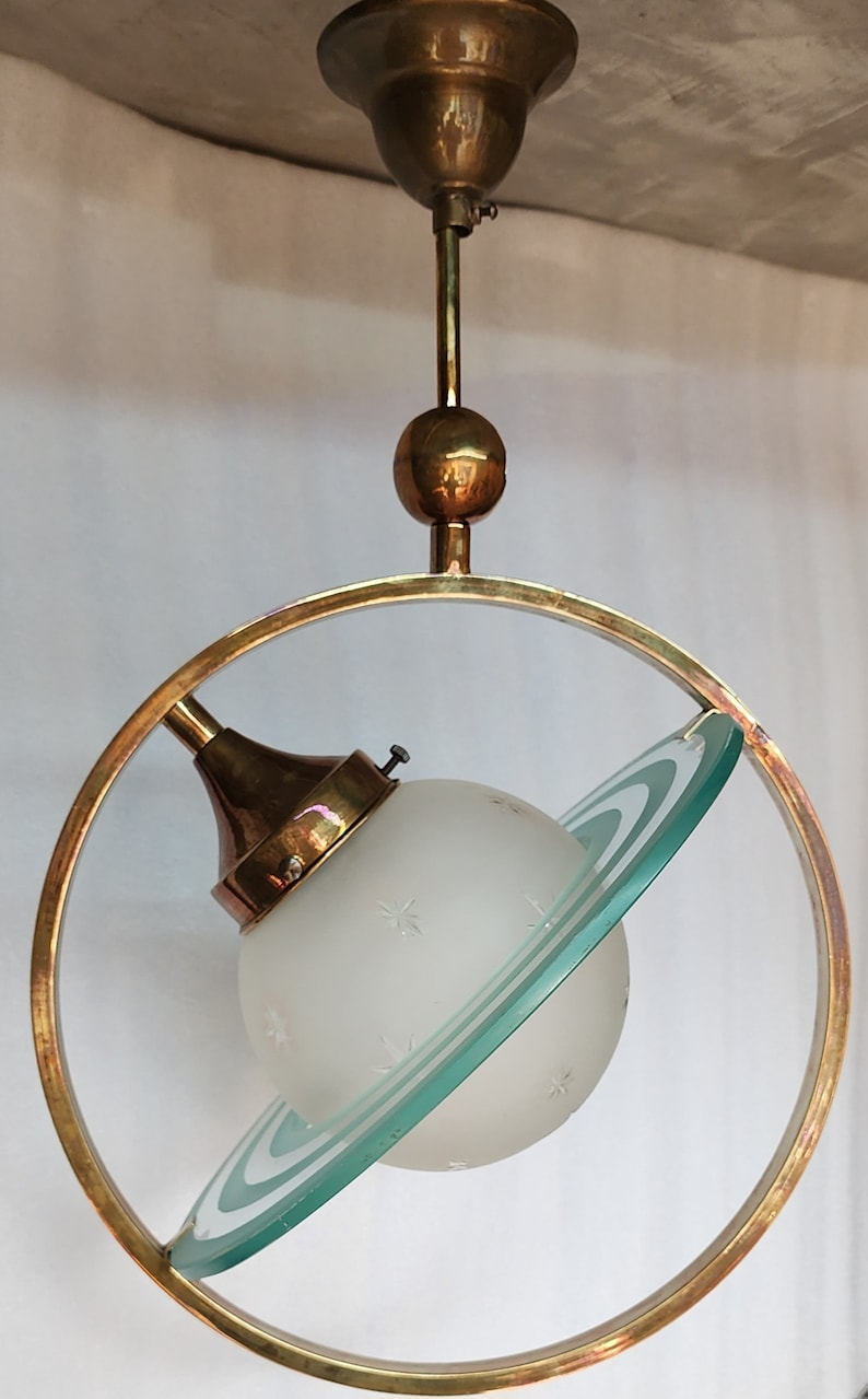 Antique Vintage Art Deco Old Fixture Saturn Ceiling Light Brass Pendant ...