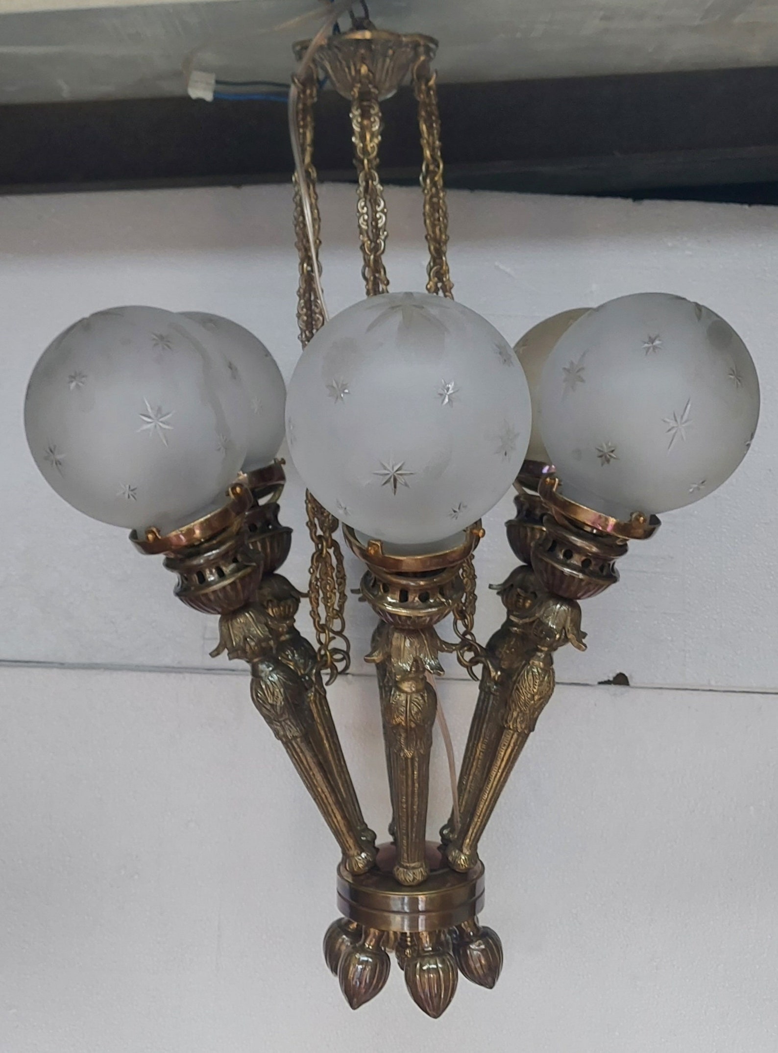 Rare Vintage Art Deco Nouveau Mashaal 6 Light Old Lamp Ceiling Hanging ...