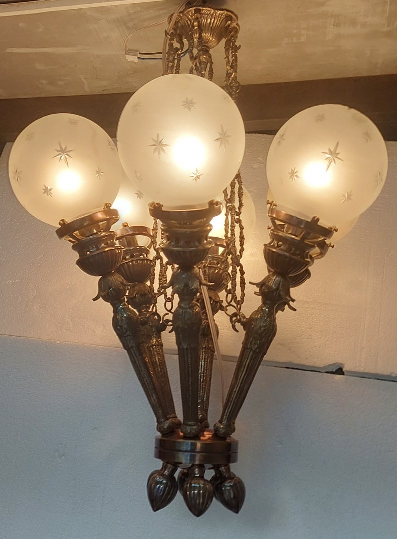 Rare Vintage Art Deco Nouveau Mashaal 6 Light Old Lamp Ceiling Hanging ...