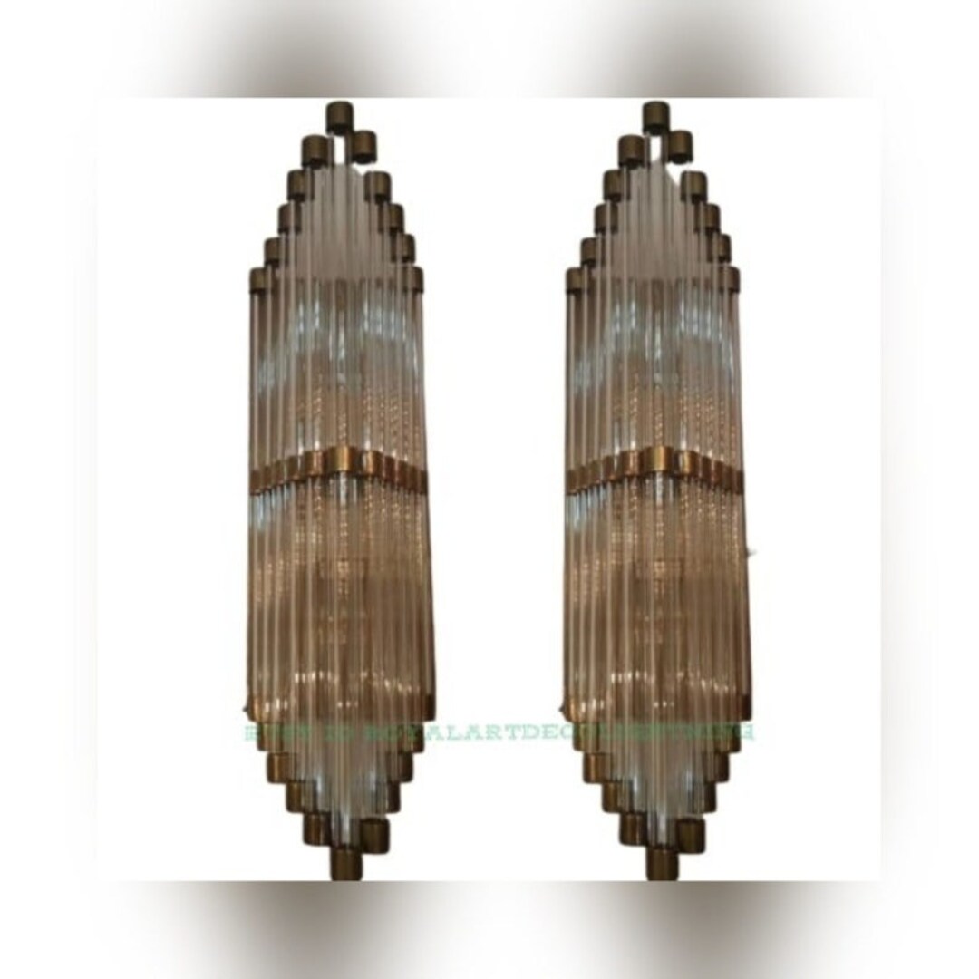 Pair Skyscraper Vintage Art Deco Light Old Lamp Wall Sconces Fixture ...