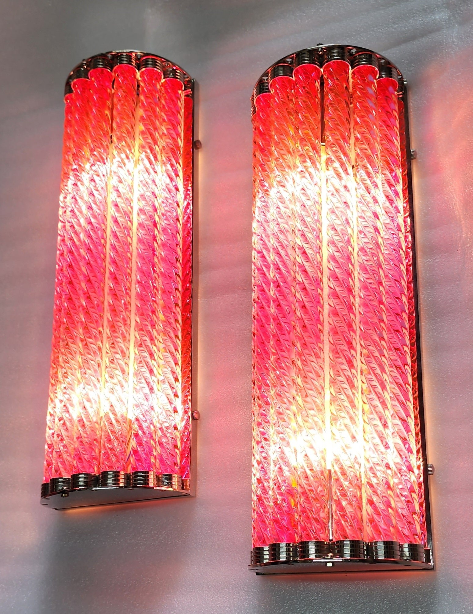 Pair Vintage Art Deco Light Old Lamp Wall Sconces Fixture Brass & Ruby ...