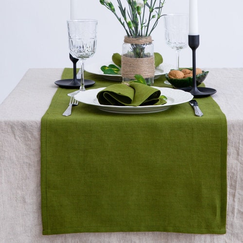 Moss Green Linen Table Runner Holiday Table Runner Small - Etsy
