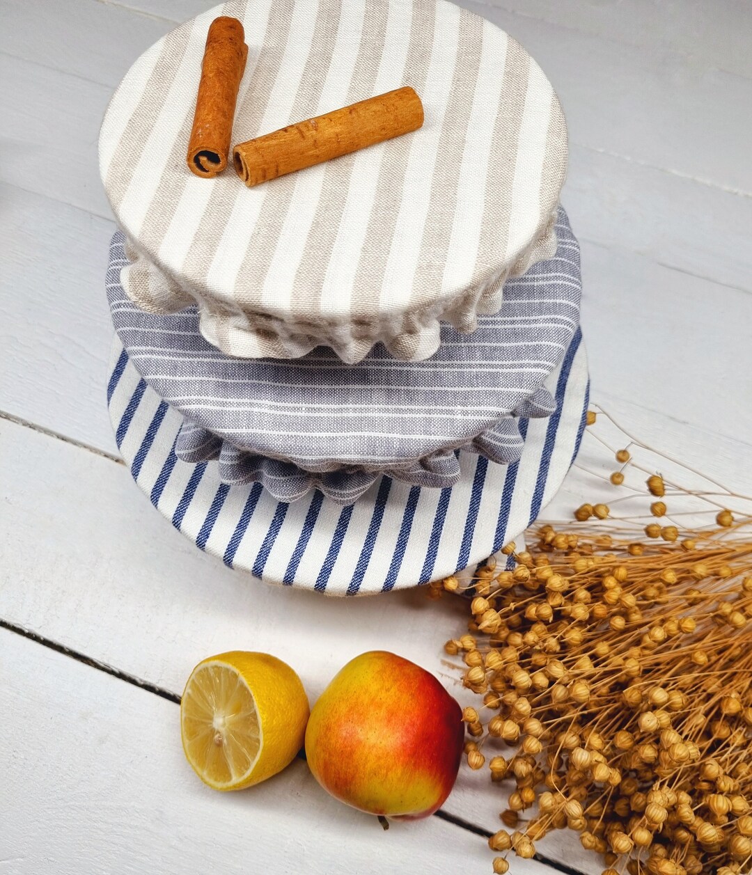 Reusable Bowl Cover, Linen Dish Covers, Fabric Food Cover, Linen Bowl ...