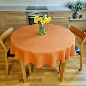 Burnt Orange Round Tablecloth, Linen Circle Table Cloth, Linen Table ...