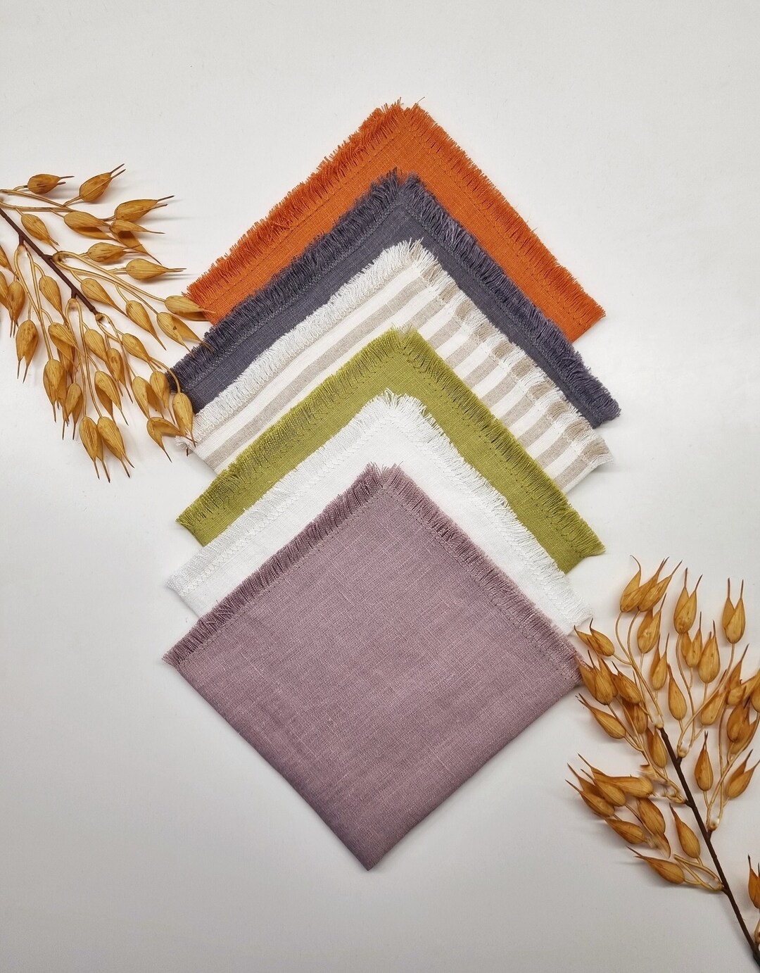 Rustic Linen Napkins, Linen Napkins With Fringe, Navy Frayed Edge ...
