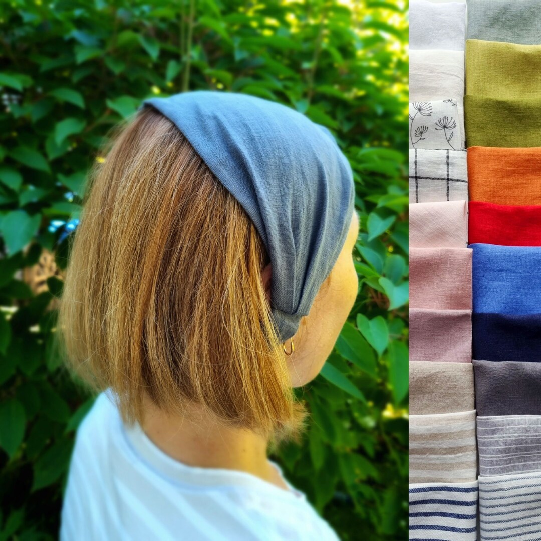 Wide Linen Headband, Summer Hair Bandana, Fitness Headband, Hair ...