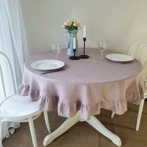 White Ruffled Tablecloth, Linen Table Cloth With Ruffles, Shabby Chic ...