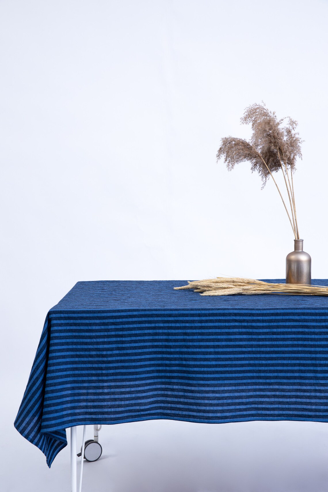 Blue Striped Linen Tablecloth Washed Linen Tablecloth Blue | Etsy