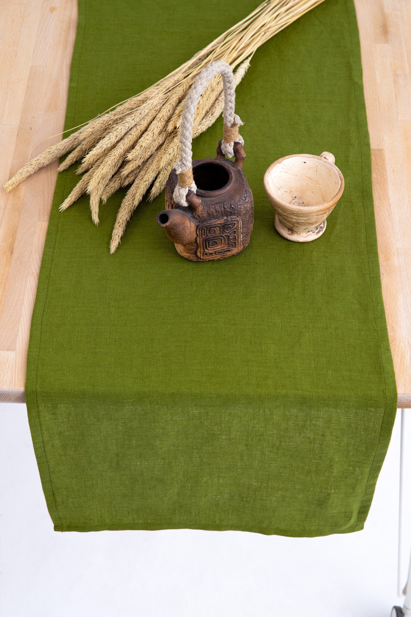 Moss Green Linen Table Runner Holiday Table Runner Small - Etsy