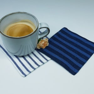 Checked Linen Drink Coasters, Linen Drink Mats, Linen Coasters Set of 4 ...
