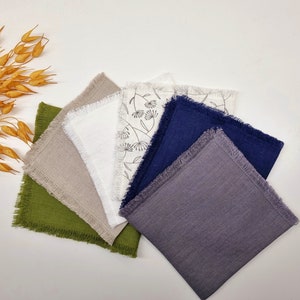Rustic Linen Napkins, Linen Napkins With Fringe, Navy Frayed Edge ...