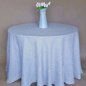Striped Linen Round Tablecloth, Stripy Circle Table Cloth, Linen Table ...